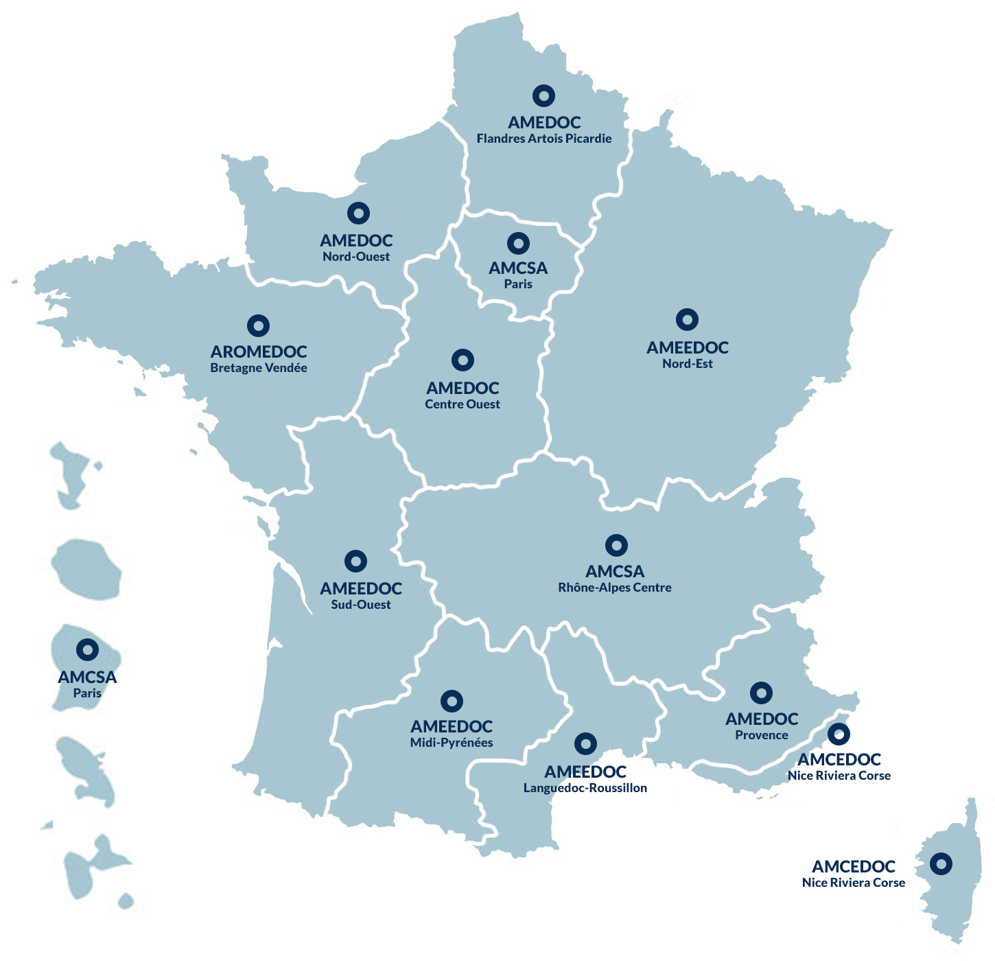 Carte des Associations de Médecins Conseil Experts en France